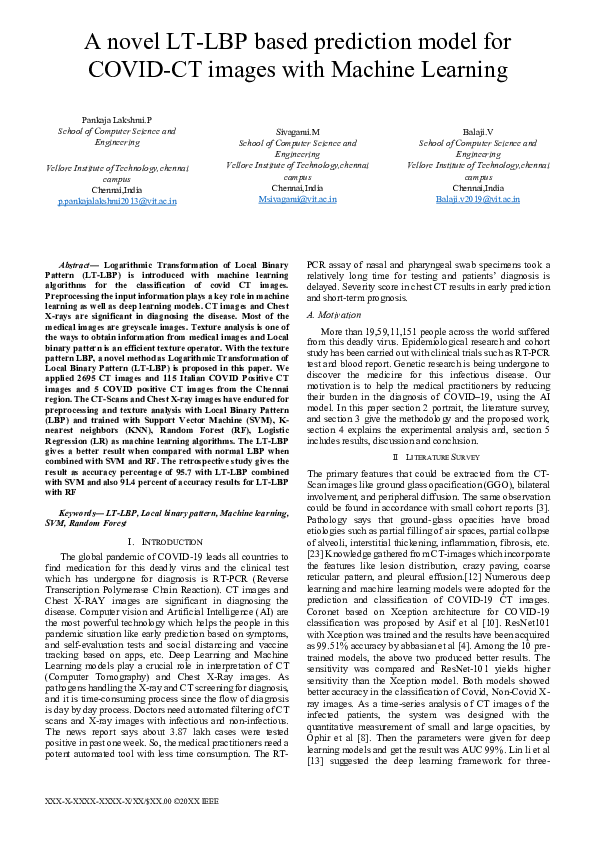 (PDF) A novel LT-LBP based prediction model for COVID-CT images with Machine Learning