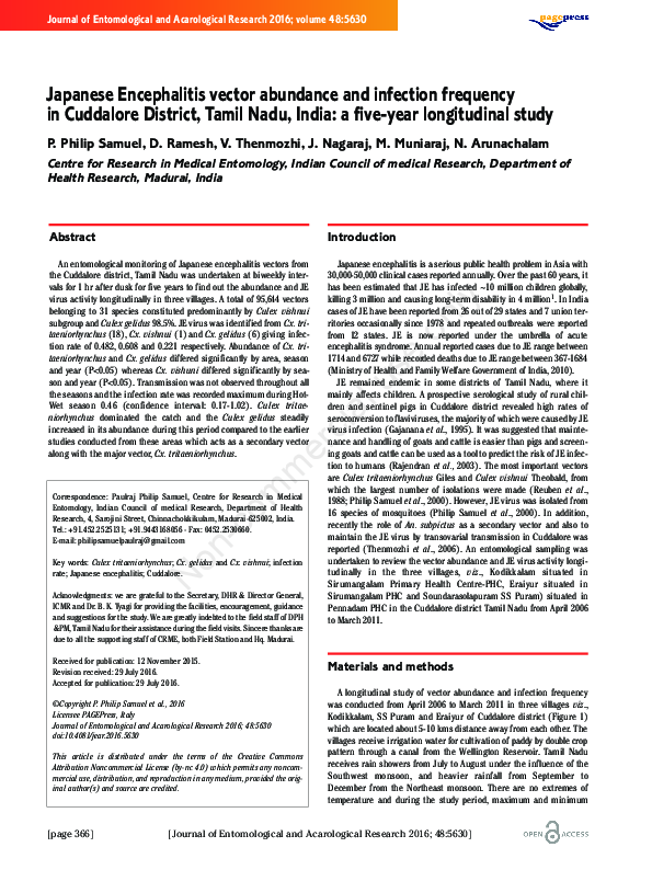 (PDF) Japanese Encephalitis vector abundance and infection frequency in ...