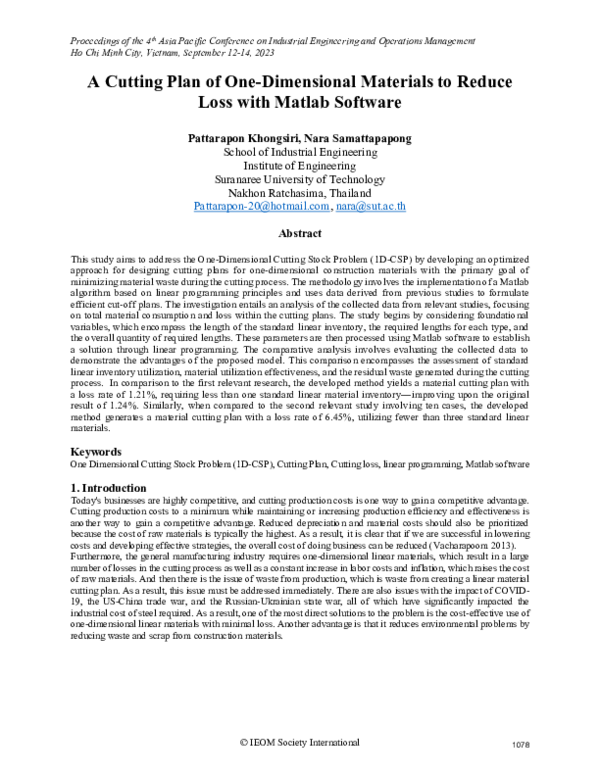 (PDF) A Cutting Plan of One-Dimensional Materials to Reduce Loss with ...