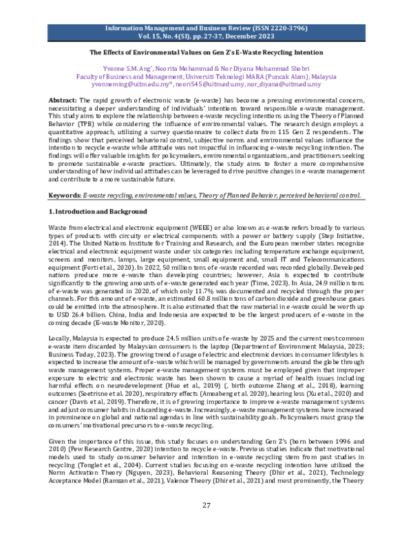 (PDF) The Effects of Environmental Values on Gen Z’s E-Waste Recycling ...
