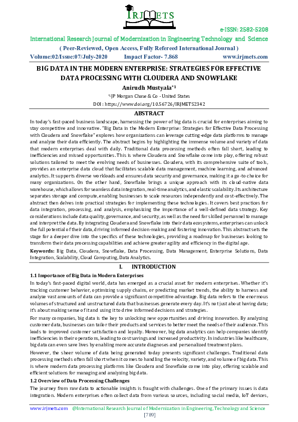 (PDF) BIG DATA IN THE MODERN ENTERPRISE: STRATEGIES FOR EFFECTIVE DATA PROCESSING WITH CLOUDERA ...