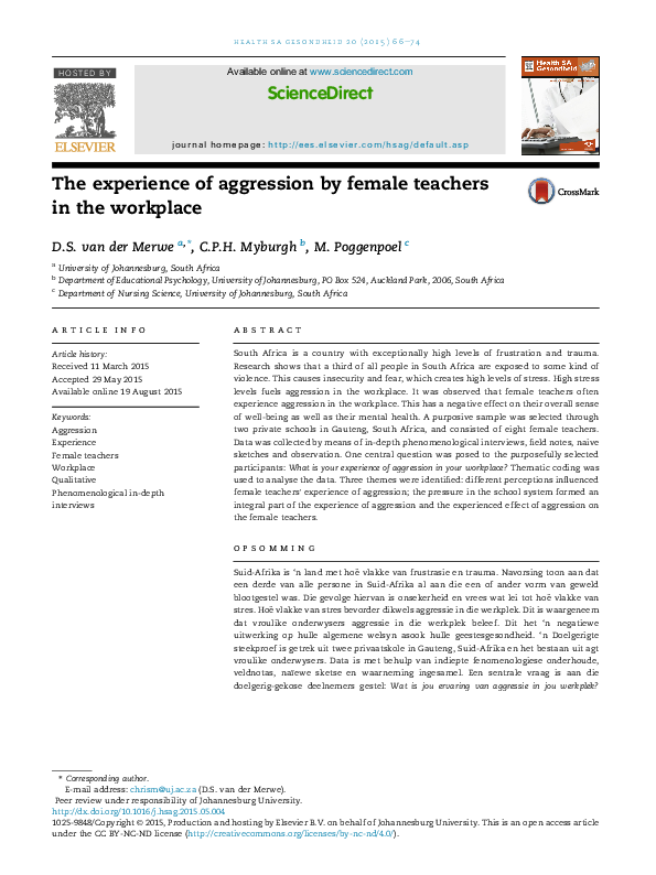 (PDF) The experience of aggression by female teachers in the workplace