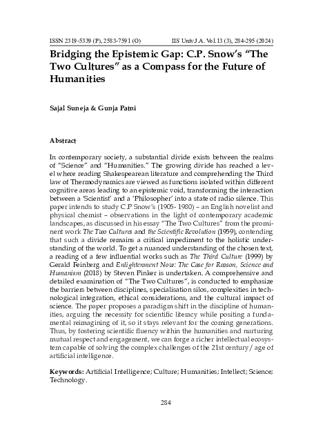(PDF) Bridging the Epistemic Gap: C.P. Snow's "The Two Cultures" as a ...