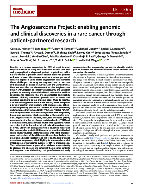 (PDF) The Angiosarcoma Project: enabling genomic and clinical ...