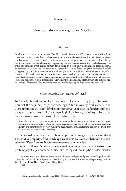 (PDF) Intentionality according to Jan Patočka