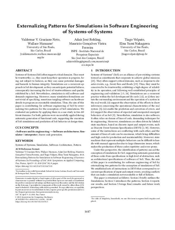 (PDF) Externalizing patterns for simulations in software engineering of systems-of-systems