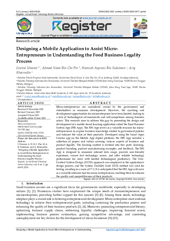(PDF) Designing a Mobile Application to Assist Micro-Entrepreneurs in Understanding the Food ...