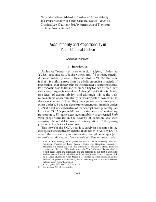 (PDF) Accountability and Proportionality in Youth Criminal Justice
