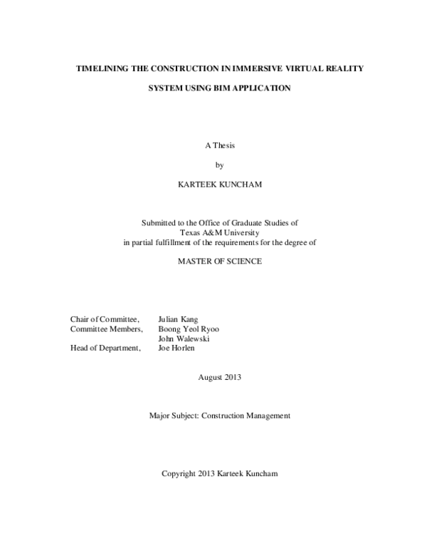 (PDF) Timelining the Construction in Immersive Virtual Reality System Using BIM Application