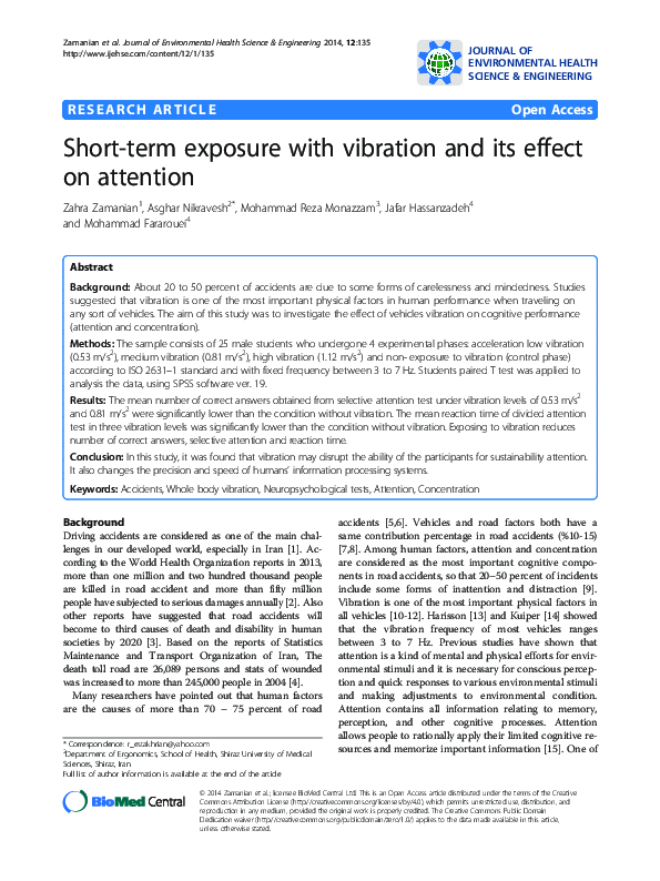(PDF) Short-term exposure with vibration and its effect on attention