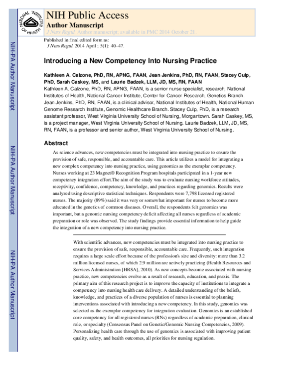 (PDF) Introducing a New Competency Into Nursing Practice