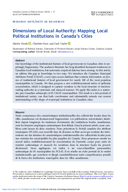 (PDF) Dimensions of Local Authority: Mapping Local Political ...