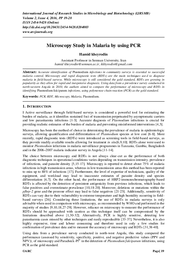 (PDF) Microscopy Study in Malaria by using PCR | hamid kheyrodin ...