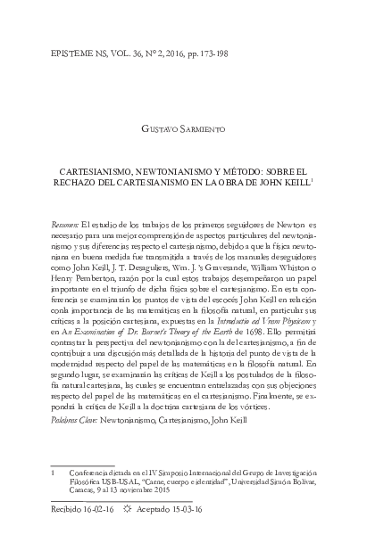 (PDF) Cartesianismo, newtonianismo y método: sobre el rechazo del ...