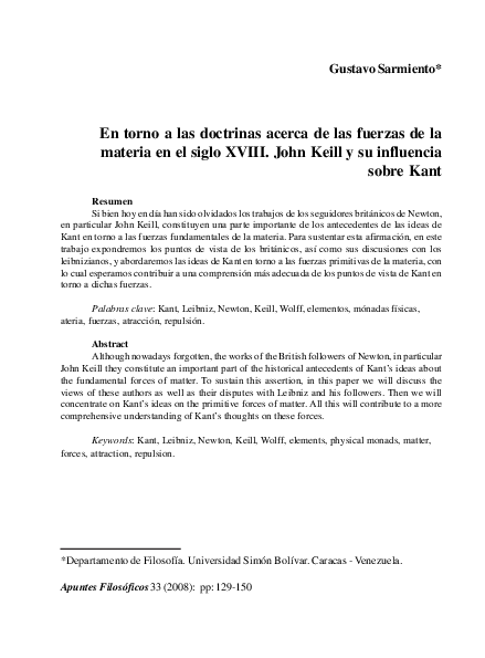 (PDF) En torno a las doctrinas acerca de las fuerzas de la materia en ...