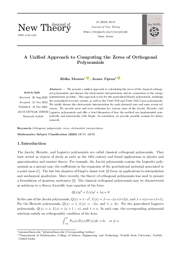(PDF) A Unified Approach to Computing the Zeros of Orthogonal Polynomials