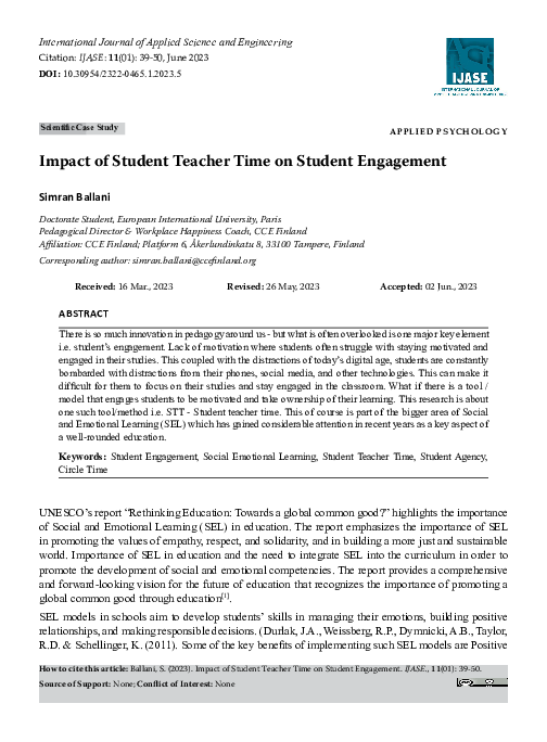 (PDF) Impact of Student Teacher Time on Student Engagement