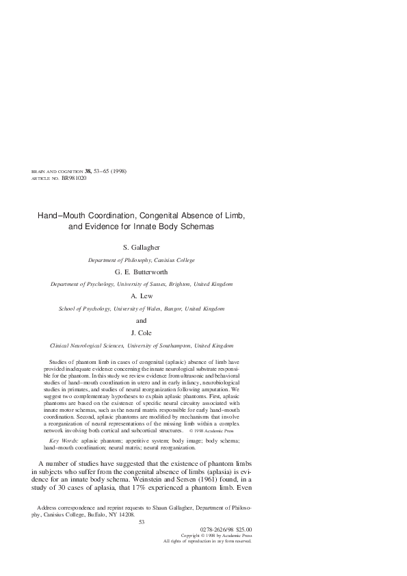 (PDF) Hand–Mouth Coordination, Congenital Absence of Limb, and Evidence ...