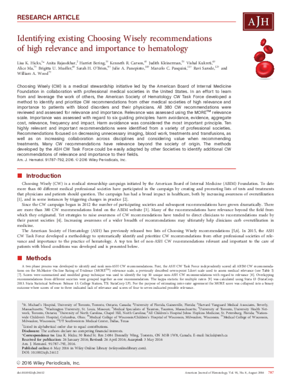 (PDF) Identifying existing Choosing Wisely recommendations of high ...
