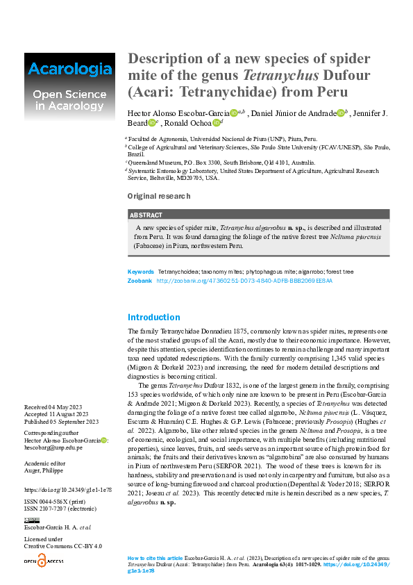 (PDF) Description of a new species of spider mite of the genus ...