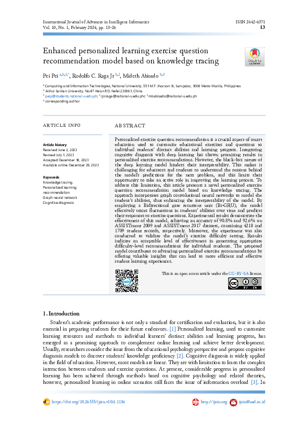 (PDF) Enhanced personalized learning exercise question recommendation ...