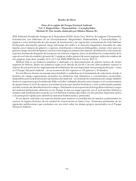 (PDF) Flora de la región del Parque Nacional Amboró Vol. 2: Magnoliidae ...