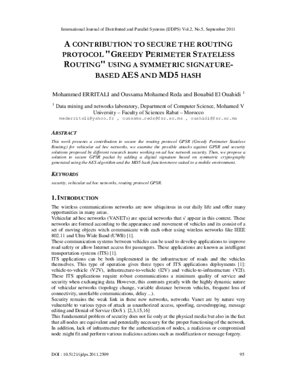 (PDF) A Contribution To Secure The Routing Protocol "Greedy Perimeter Stateless Routing'' Using ...