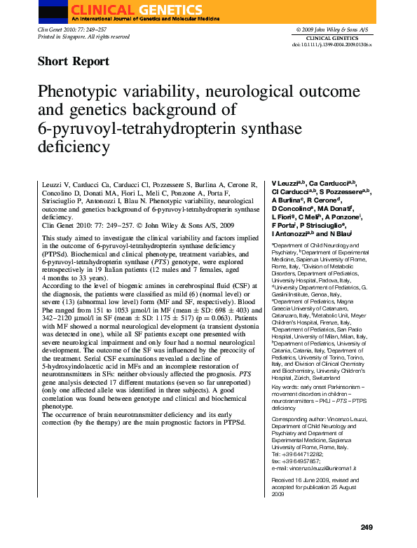 (PDF) Phenotypic variability, neurological outcome and genetics ...