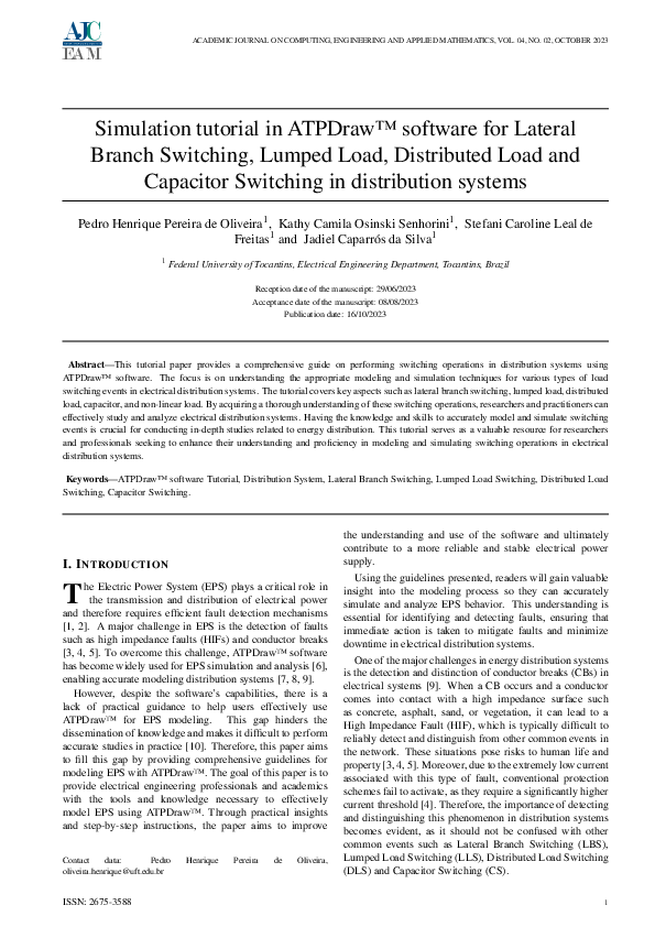 (PDF) Simulation tutorial in ATPDraw™ software for Lateral Branch Switching, Lumped Load ...