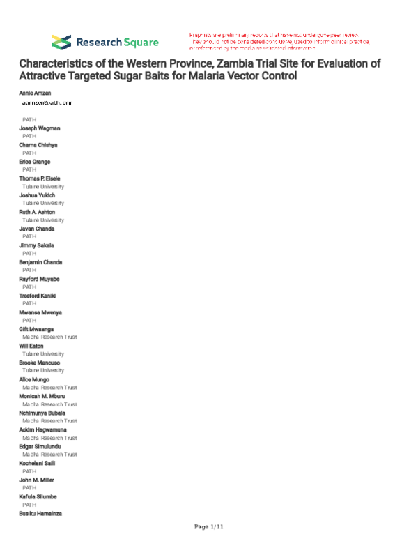 (PDF) Characteristics of the Western Province, Zambia Trial Site for ...