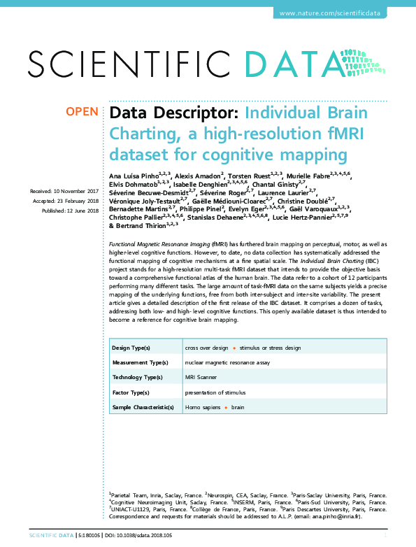 (PDF) Individual Brain Charting, a high-resolution fMRI dataset for cognitive mapping