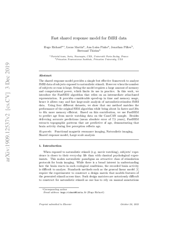 (PDF) Fast shared response model for fMRI data