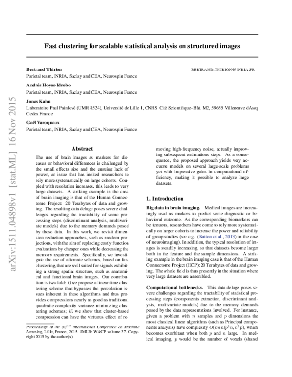 (PDF) Fast clustering for scalable statistical analysis on structured images