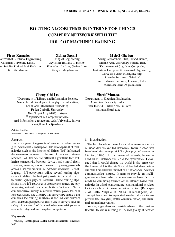 (PDF) Routing algorithms in internet of things complex network with the ...
