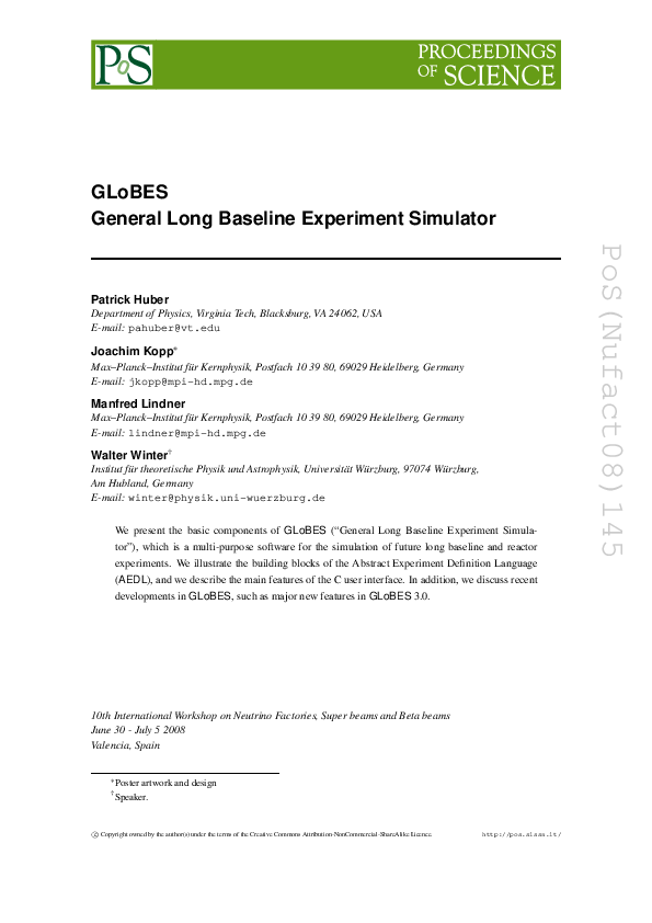 (PDF) GLoBES: General Long Baseline Experiment Simulator