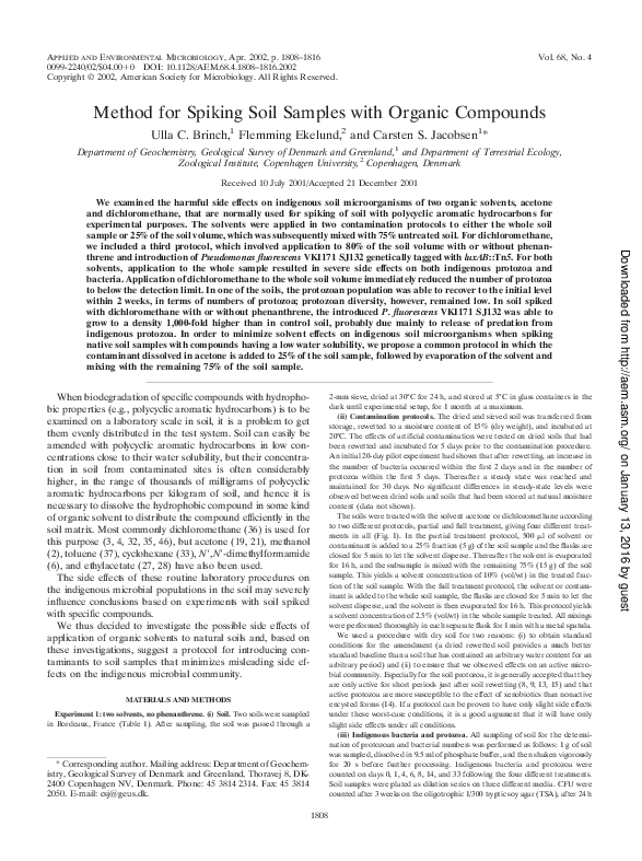 (PDF) Method for Spiking Soil Samples with Organic Compounds