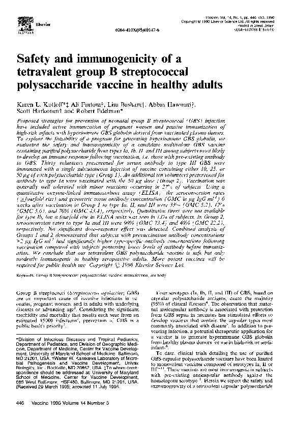 (PDF) Safety and immunogenicity of a tetravalent group B streptococcal ...