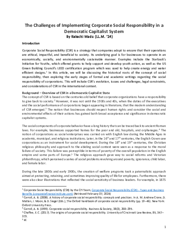 (PDF) The Challenges of Implementing Corporate Social Responsibility in ...