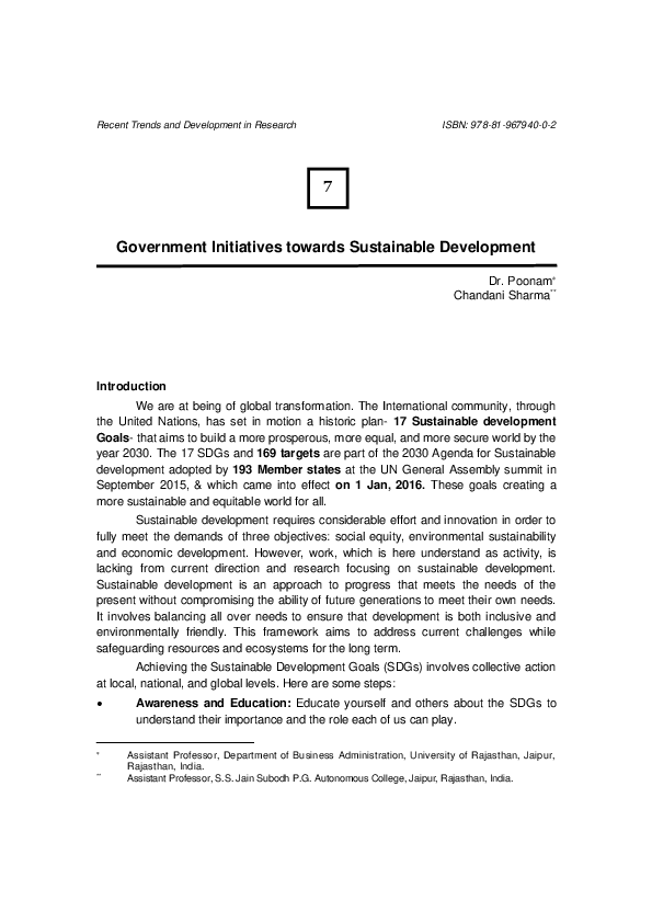 (PDF) Government Initiatives towards Sustainable Development