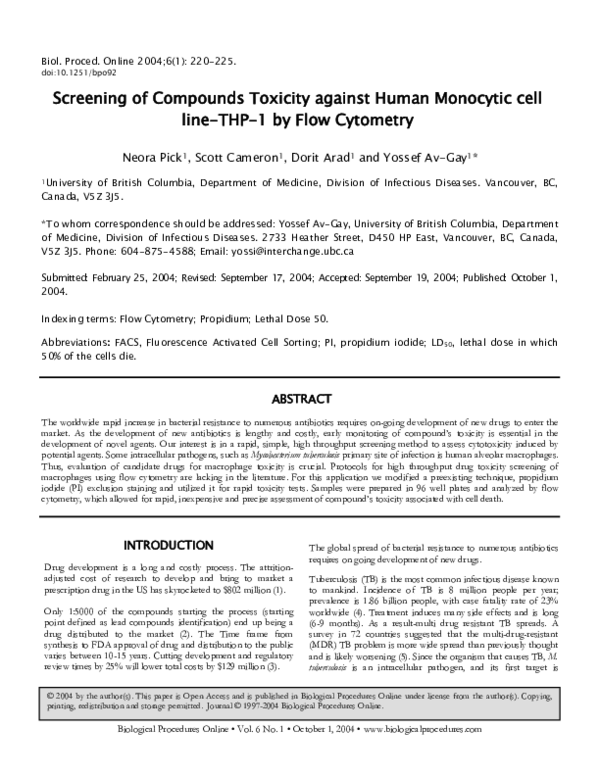 (PDF) Screening of compounds toxicity against human Monocytic cell line ...