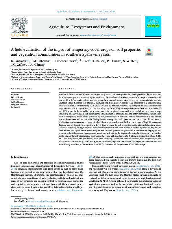 (PDF) A field evaluation of the impact of temporary cover crops on soil ...
