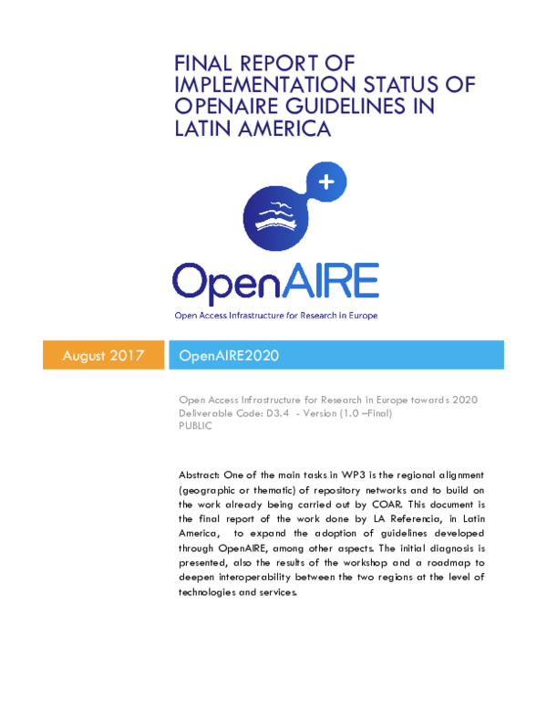 (PDF) Openaire D3.4 - Final Report Of Implementation Status Of Openaire Guidelines In Latin America