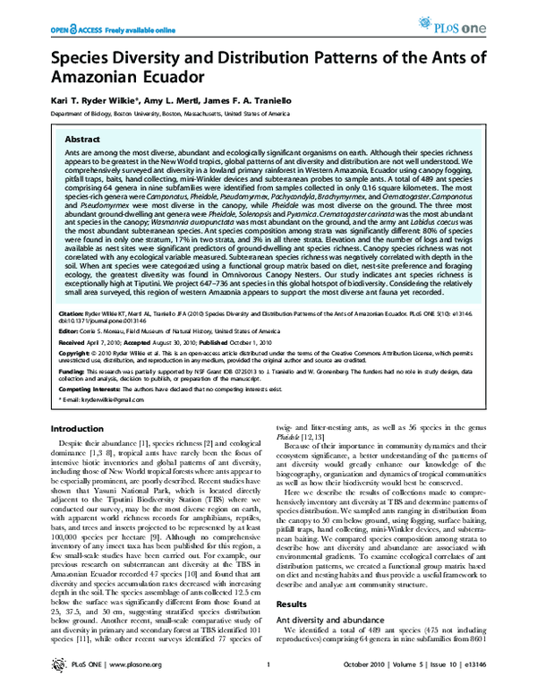 (PDF) Correction: Species Diversity and Distribution Patterns of the Ants of Amazonian Ecuador