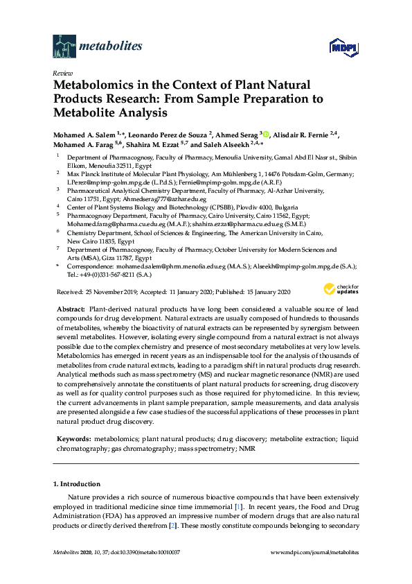 (PDF) Metabolomics in the Context of Plant Natural Products Research ...