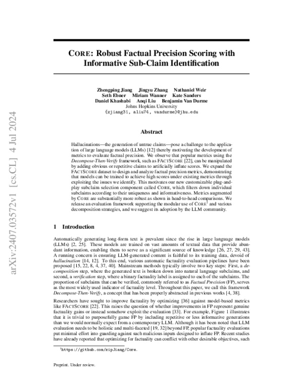 (PDF) Core: Robust Factual Precision Scoring with Informative Sub-Claim ...