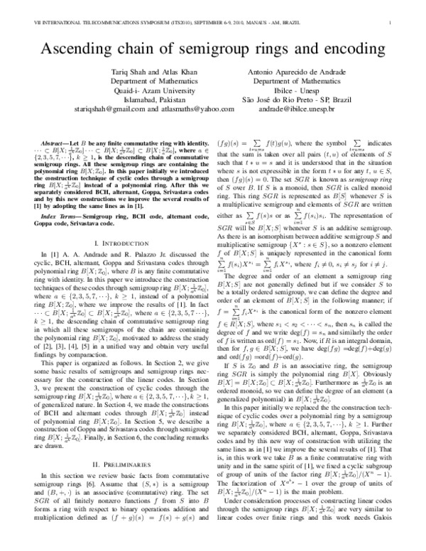 (PDF) Ascending chain of semigroup rings and encoding | Antonio Aparecido de Andrade - Academia.edu