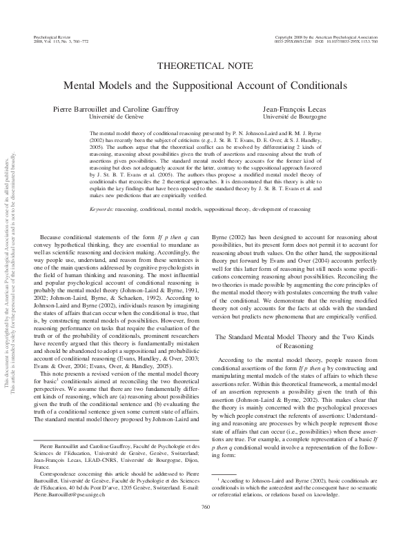 (PDF) THEORETICAL NOTE Mental Models and the Suppositional Account of ...
