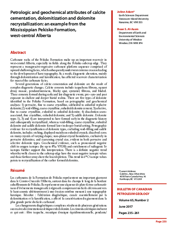 (PDF) Petrologic and geochemical attributes of calcite cementation ...