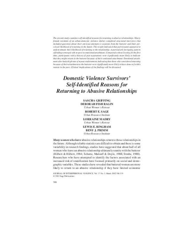 (PDF) Domestic Violence Survivors' Self-Identified Reasons for ...