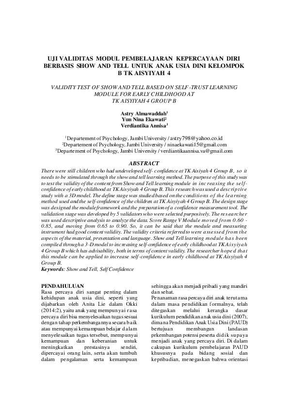 (PDF) UJI VALIDITAS MODUL PEMBELAJARAN KEPERCAYAAN DIRI BERBASIS SHOW ...